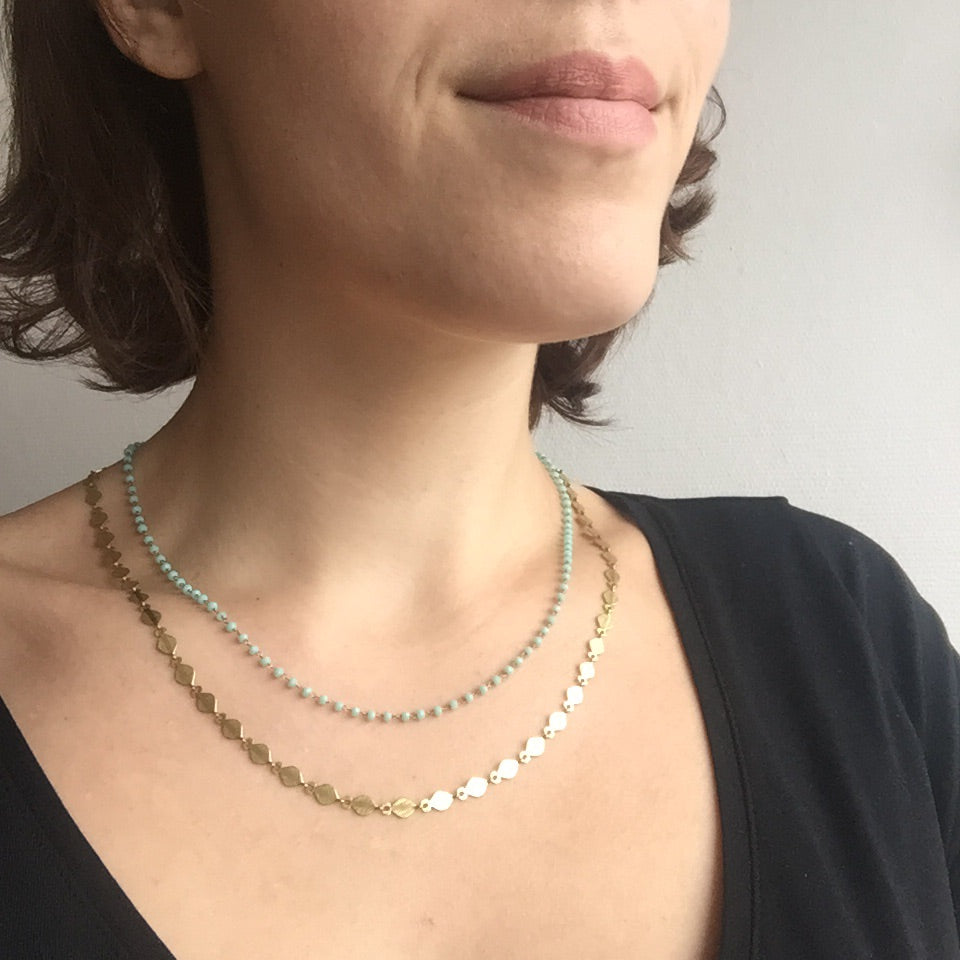 Collier double rang doré perles vert d’eau – Mademoiselle Lupin